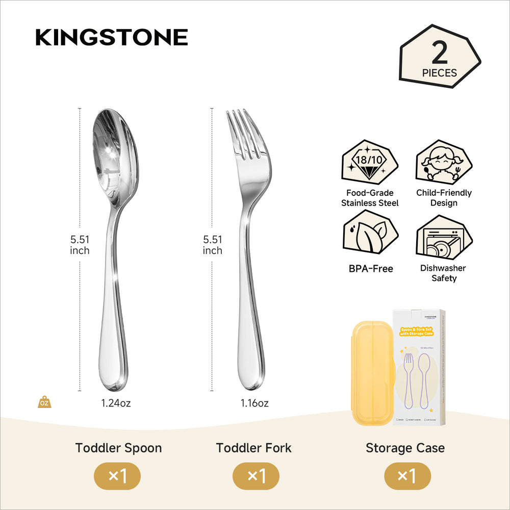 KINGSTONE Toddler Utensils Set, Forks and Spoons, 18/10 Stainless Stee