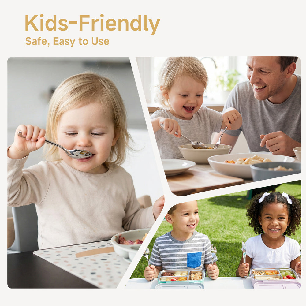 KINGSTONE Toddler Utensils Set, Forks and Spoons, 18/10 Stainless Stee