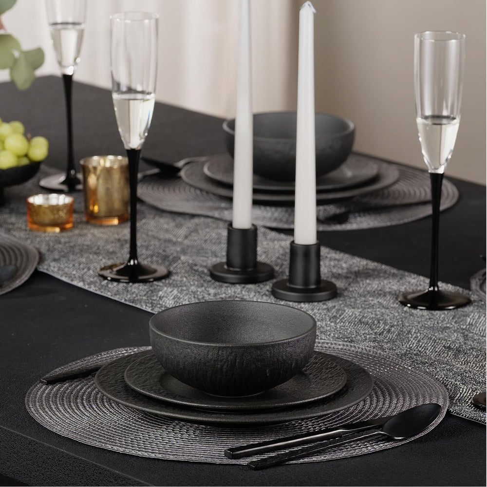 KINGSTONE Black Bowls Set, 20.4 OZ Matte Marble Pattern Premium Porcel