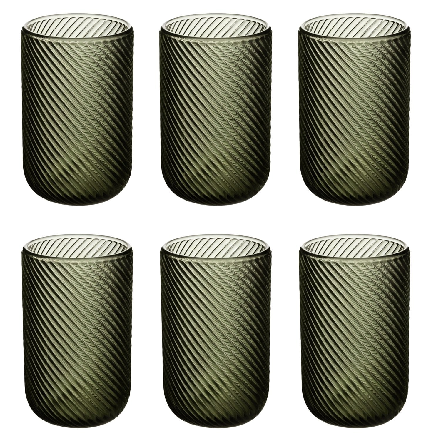 KINGSTONE 6-Pack Ribbed Glass Tumblers, Lead-Free Drinking Glasses Set