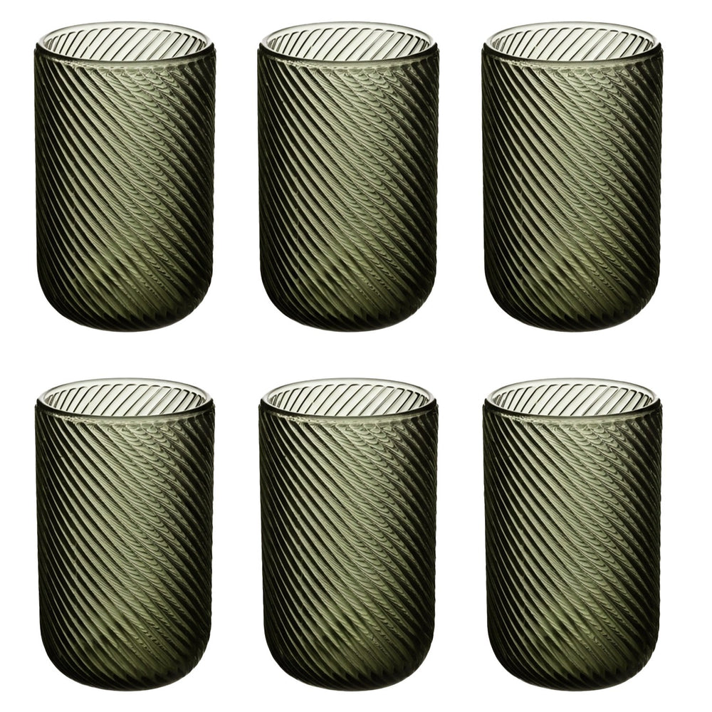KINGSTONE 6-Pack Ribbed Glass Tumblers, Lead-Free Drinking Glasses Set